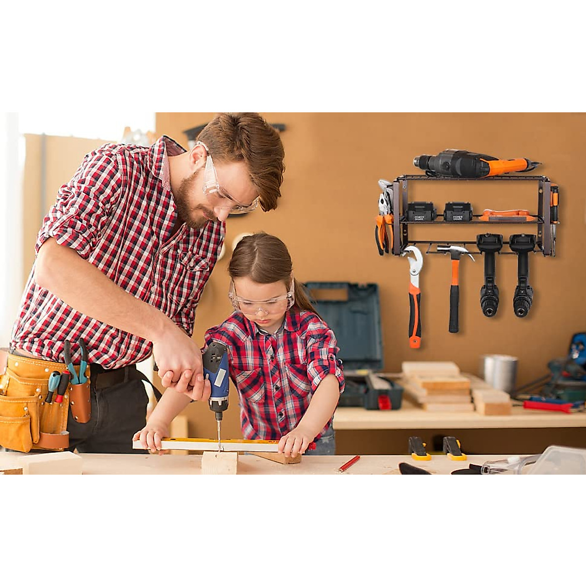 BSRHOME Power Tool Organizer, 3-Tiers Storage Rack for Drill Storage Heavy Duty Tool Organizers and Storage Wall Mount with Screwdriver/Plier/Hammer/Bit Holder