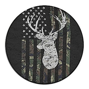 Super Soft Round Area Rug Play Mat Circle Floor Mat Carpet Mat for Bedroom Living Room Nursery Decor, 2ft Diameter, Deer Camo Camouflage American Flag Hunting Black