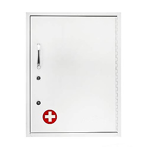 AdirMed Medicine Cabinet with Pull-Out Shelf & Document Pocket - Large Dual Lock Wall Mounted Steel Medical Organizer - Safe and Secure Storage for Medicine First Aid and Emergency Kit (White)