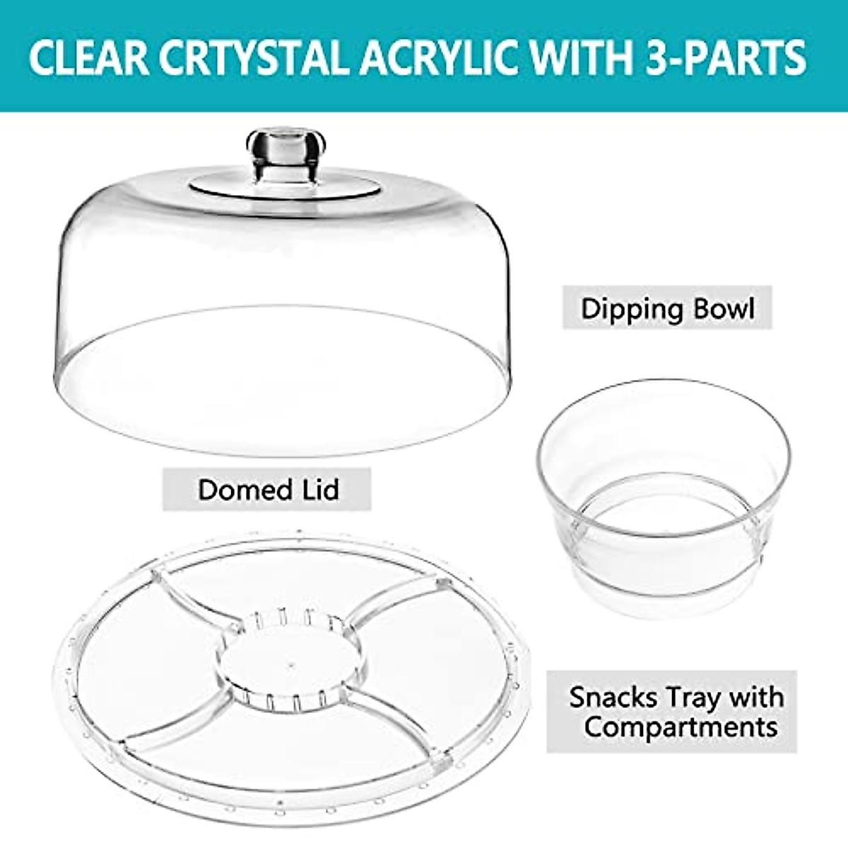 HBlife Acrylic Cake Stand with Dome Cover Multifunctional Serving Cookie Platter Punch Bowl and Cake Plate for Dessert Table Display for Parties (6 Uses)