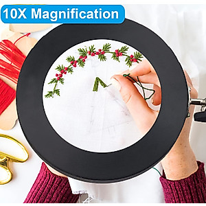 Hanbaak Magnifying Glass with Light and Stand, 10X Magnifying Lamp, 3 Color Modes Stepless Dimmable, 2-in-1 LED Lighted Desk Magnifier with Light for Reading, Crafts, Repair, Close Works