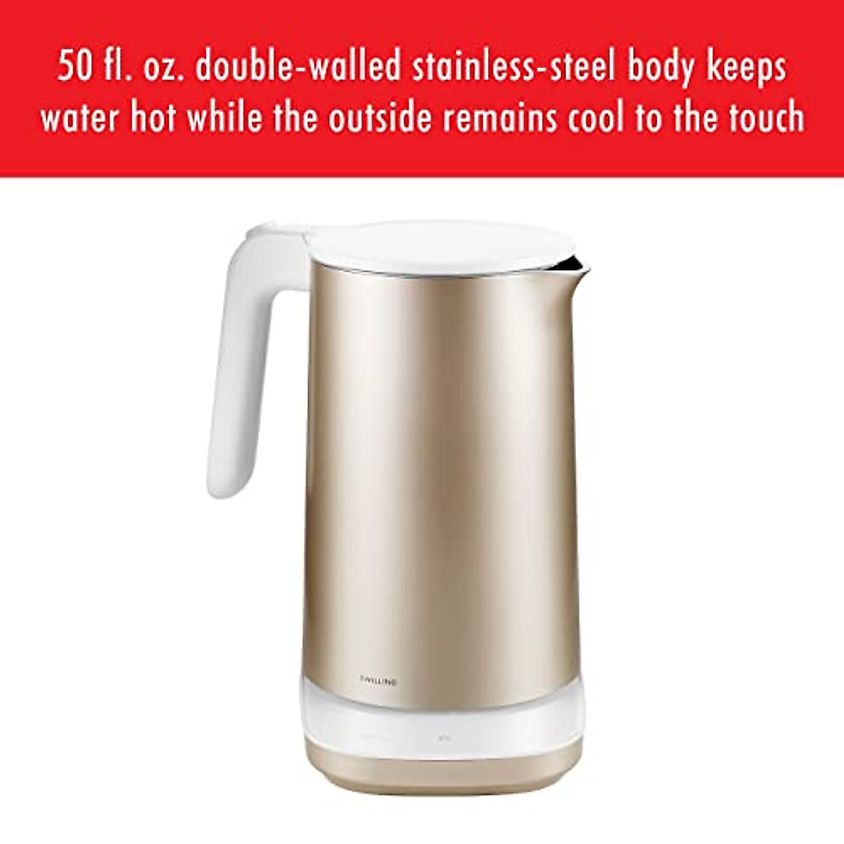 ZWILLING Enfinigy 1.56-qt Cool Touch Electric Kettle Pro, Cordless Tea Kettle, Gold