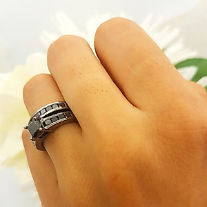 Dazzlingrock Collection 2.35 Carat (ctw) Black Rhodium Plated Sterling Silver Black Diamond Engagement Ring Set, Size 7