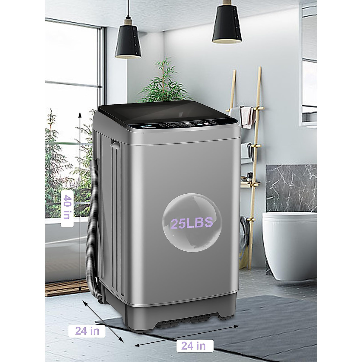 KRIB BLING Full-Automatic Washing Machine 25 lbs Portable Washer 10 Wash Program & 8 Water Level with LED Display，Drain Pump, Ideal for Apartments, RV, Camping, Grey