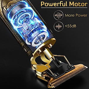 PXLISIE Hair Clippers for Men, Professional Hair Trimmer T Blade Trimmer Zero Gapped Trimmer, Cordless Rechargeable Beard Trimmer Shaver Hair Cutting Kit with Guide Combs (Gold)