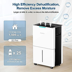 1500 Sq.ft Dehumidifiers for Home Basements, Aiusevo 22 Pint Dehumidifier for Room, with Auto and Manual Drainage, Intelligent Humidity Control, 3 Operation Modes, Ideal for RV, Bathroom