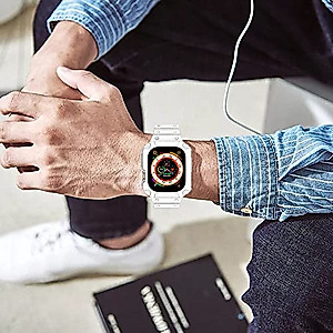 AIRYZGOOD Compatible for Apple Watch Band Ultra 2/1 49mm with Bumper Case,Rugged Men Bands Sport Protective Case Shockproof Protector Cover for iWatch Ultra 2/1 49mm(White,49mm)