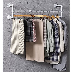 YLFAHXP Industrial Pipe Clothes Rack, Heavy Duty Detachable Wall Mounted Iron Garment Bar, Multi-purpose Clothing Rack Hanging Rod Organizer for Closet Storage (White)