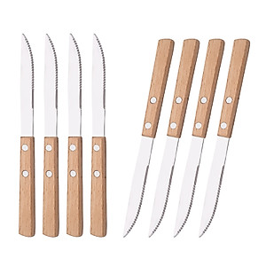 Steak Knives Set of 8 - Wooden Handled Serrated Steak Knives - Uniturcky Stainless Steel Dinner Knife with Wood Handle - 8.15 Inch Wooden Square Handle Table Knives Set - Mirror Finish