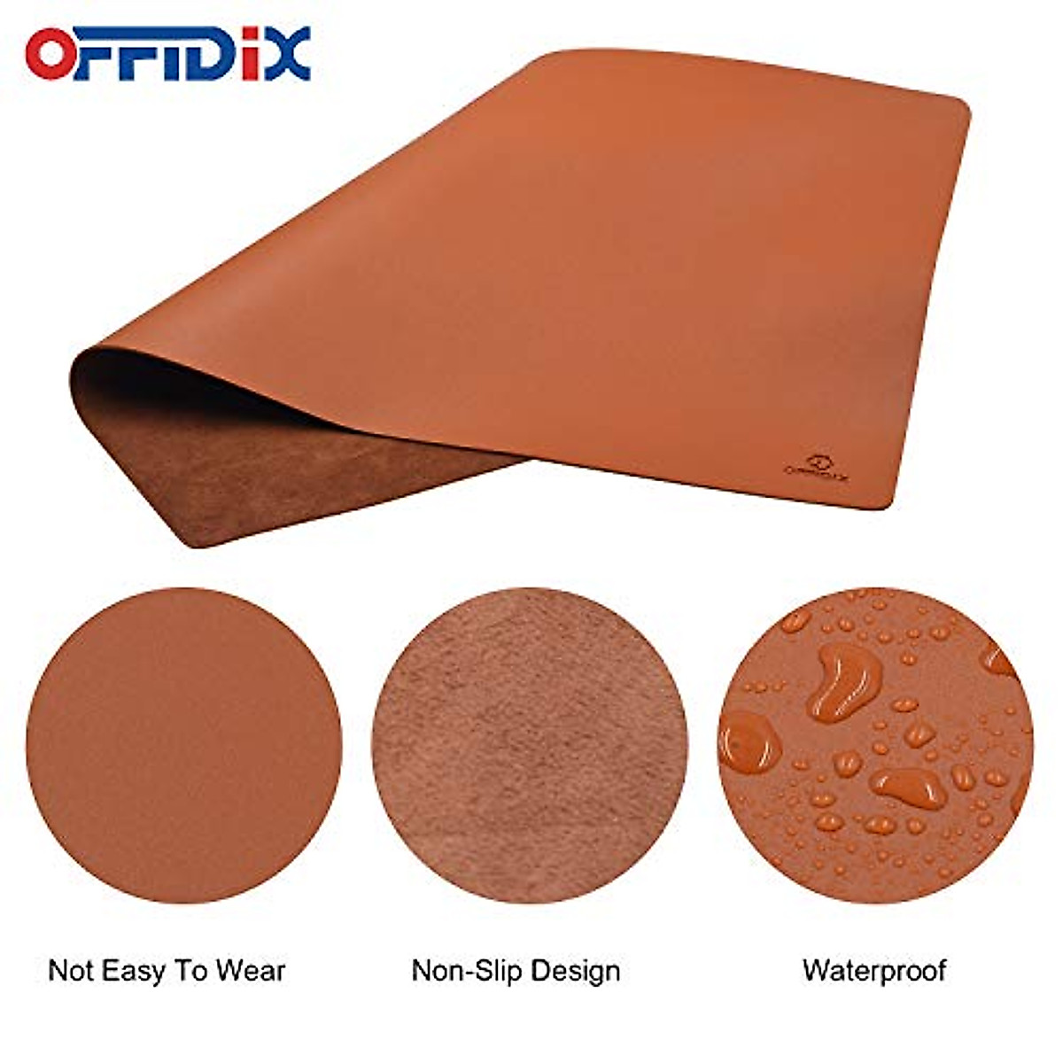 OFFIDIX Office Desk Mat,Desktop PU Leather Desk Pad Non-Slip Leather Protective Desk Pad Laptop Mat Gaming Writing Mat for Laptop PC Keyboard Office Home (Brown, 24"x12")
