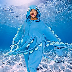FUNZIEZ! Squid Costume -Adult Octopus Costume - One Piece Animal Pajama (Small) Blue