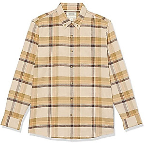 Goodthreads Men's Standard-Fit Long-Sleeve Stretch Oxford Shirt, Tan Plaid, X-Large