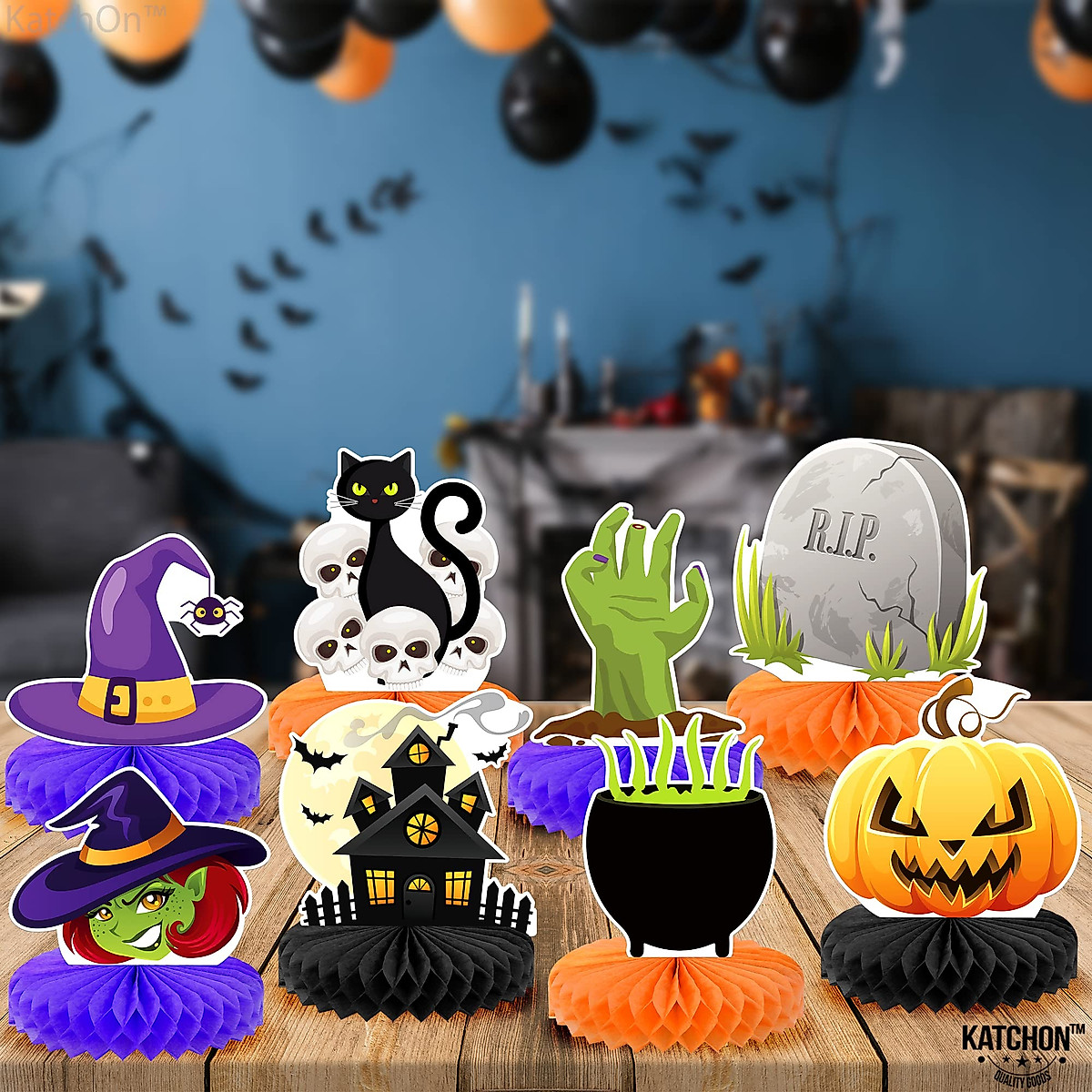 KatchOn, Halloween Centerpieces for Tables - Pack of 8 | Spooky Halloween Birthday Centerpiece for Halloween Table Decorations | Scary Halloween Centerpieces for Pumpkin Halloween Party Decorations