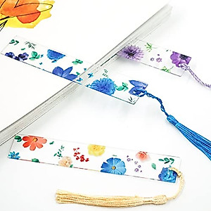 Bookmarks for Women Flower Bookmark Cute Floral Bookmarks Transparent Acrylic Bookmarks with Tassels for Women Teacher Kids Book Lovers (6 PCS)