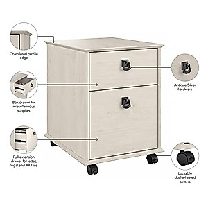 Bush Furniture Homestead Farmhouse Mobile File Cabinet, Linen White Oak