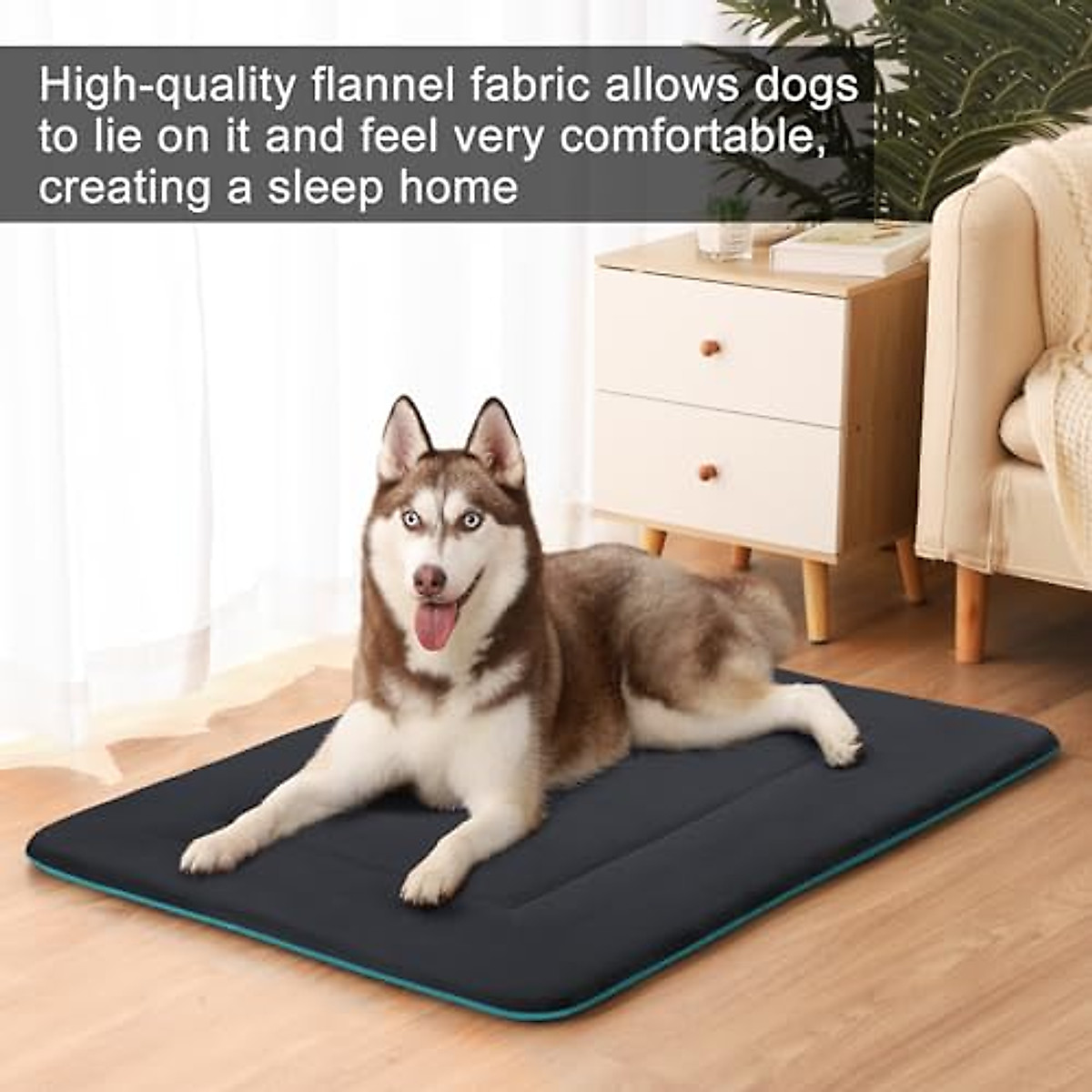 Magic Dog Large Dog Bed Soft Dog Crate Pad Mat, 42-Inch Washable Comfy Kennel Pad with Anti Slip Bottom Pet Sleeping Beds, Dark Grey