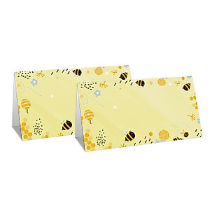 Table Place Card for Baby Shower, 25 Pcs Tent Cards Set, Editable Name Cards for Table Seating, Honey Bee Birthday Party Food Lables, Bumble Bee Baby Shower Decorations(14)