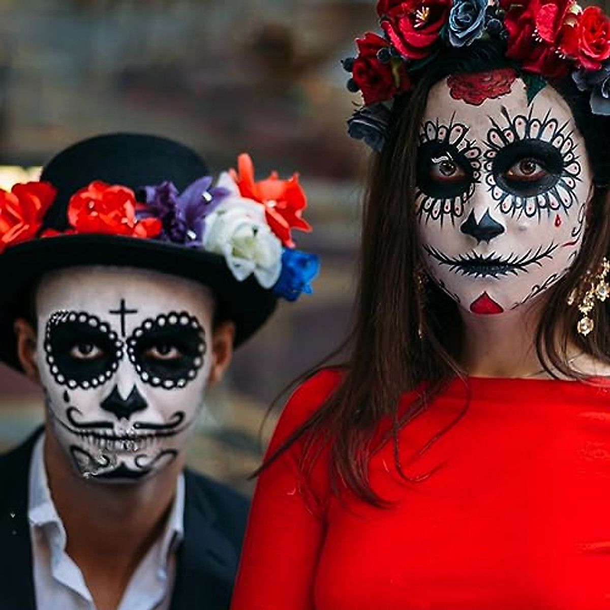 12 Sheets Halloween Face Tattoos Day of the Dead Face Sugar Skull Tattoos, Including 6 Large Sheets Halloween Sugar Skull Temporary Face Tattoos