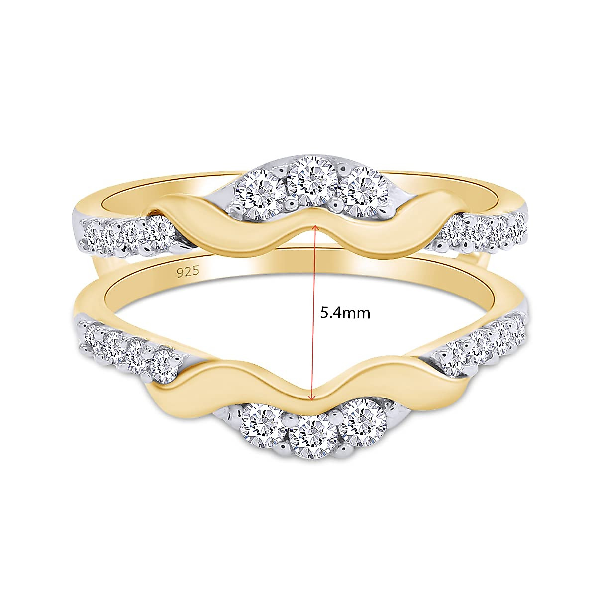 AFFY 1/3 Ct. Round Chevron Ring Guard Enhancer with Cubic Zirconia in 14K Yellow Gold Over Sterling Silver 0.33 Carat Ring Size-6