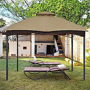 OLILAWN Outdoor Gazebo Replacement Canopy Top, 10' x 12' Double-Tier Gazebo Roof Cover with Air Vent, Heavy Duty Canopy Roof Gazebo Top for Lowe's Allen Roth Gazebo 10x12#GF-12S004B-1, Khaki