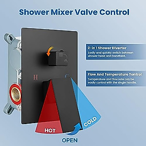 Airuida Matte Black 12 Inch Rainfall Shower System, Ceiling Mount Shower Faucet, Bathroom Shower Fixture with SUS304 Ultra-thin Rainfall Shower Head, Brass Handheld Shower Mixer with Rough-in Valve