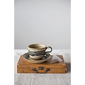 Creative Co-Op S/2 Stoneware Cup w Saucer Mug Set, 6.25", Brown & Black