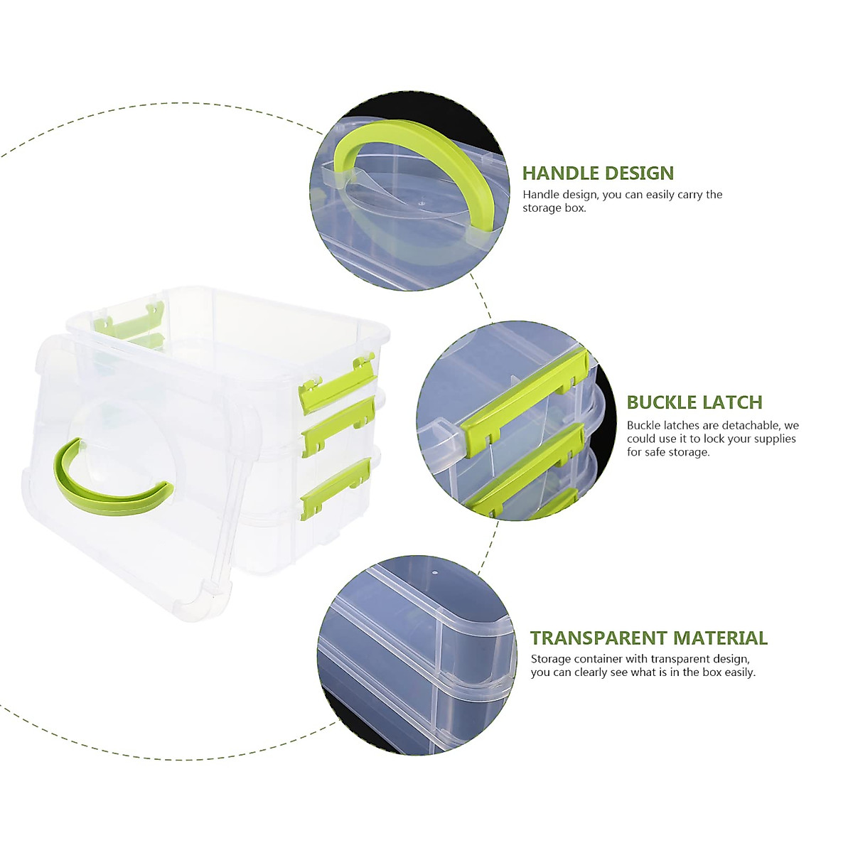 3 Layer Plastic Storage Containers with Lids, Multipurpose Clear Stack & Carry Box, Portable Craft Organizers and Storage Bin for Organizing Art & Craft, Sewing, Makeup, Nail Supplies