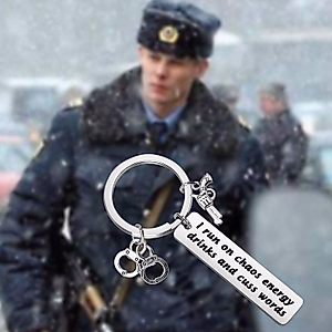HOLLP Correctional Officer Gift Funny Curse Keychain I Run On Chaos Energy Drinks And Cuss Words Keychain Corrections Gift for Police Officer (Keychain)