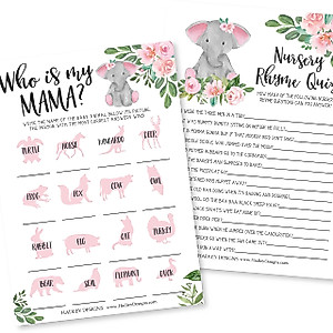 25 Elephant Word Scramble For Baby Shower, 25 True Or False Game, 25 Baby Animal Matching, 25 Nursery Rhyme Game - 4 Double Sided Cards Baby Shower Ideas, Baby Shower Party Supplies