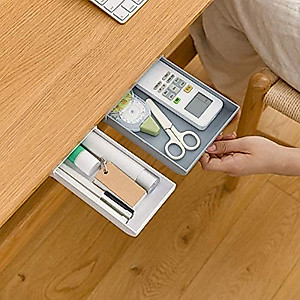 FOOF KOVIIOL Under Desk Drawer,Slide Out Small Attachment Standing Desk Hidden Self Adhesive Stick Drawer Desk Pencil Drawer Organizer And Storage For Desktop 2 Pack