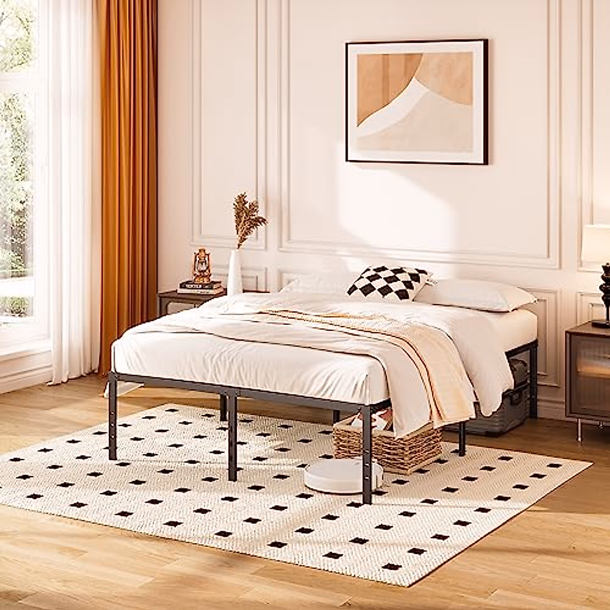 Besebay California King Bed Frame 18 Inch Heavy Duty Metal Frames with Steel Slats Support Ample Storage No Box Spring Needed, Easy Assembly, Noise Free, Black