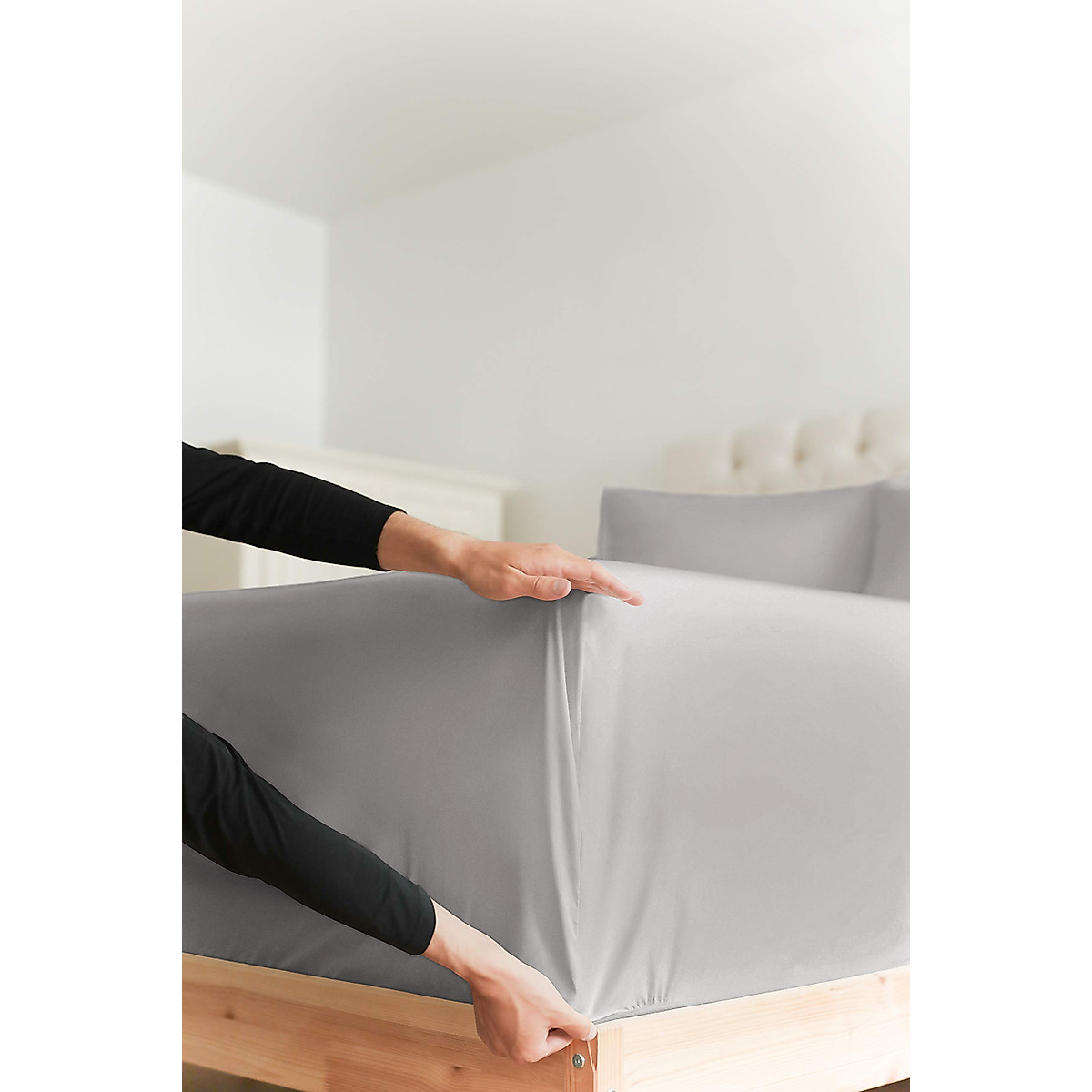 Extra Deep Pockets 400 Thread Count 100% Cotton 4 Piece Full Size Bedding Sheet Set - Breathable & Cooling - Hotel Luxury Bed Sheets Set - Soft, Wrinkle Free & Comfy Light Grey Bedding Sheets Set