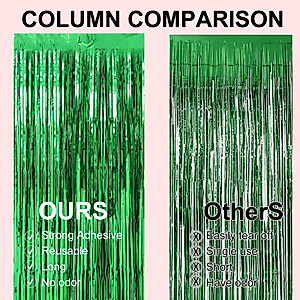 2 Pack 3.2 ft x 9.8 ft Green Tinsel Curtain Party Backdrop Decorations, Metallic Foil Fringe Backdrop Door for Halloween, Christmas, Birthday Graduation Wedding Party Streamers Photo Backdrop.
