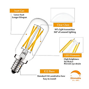 Greeogin Dimmable T6 E12 LED Edison Bulbs,4W Equal 40W Candelabra Incandescent Bulbs, Clear Vintage T25 Tube Light Bulbs for Ceiling Fan, Pendant, Wall scones 12Pack
