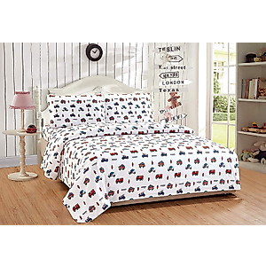 Elegant Homes Multicolors Heroes First Responders Police Cars & Fire Trucks Design Fun Printed Sheet Set with Pillowcases Flat Fitted Sheet for Boys/Kids/Teens (Heros, Full Size)