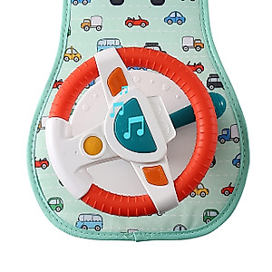 BETTERLINE Baby Car Seat Toy for Infants and Toddlers, Interactive Driving Steering Wheel with Lights, Music and Mirror, Realistic Driving Sounds - Can use for Stroller or Playpen, Adjustable Strap