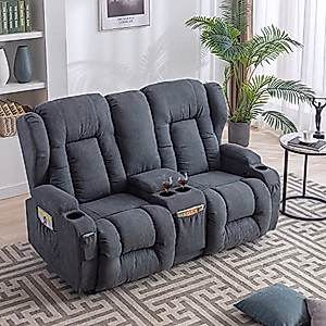 SAMERY Loveseat Recliner Reclining Loveseat with Console, RV Reclining Loveseat Wall Hugger Recliners RV Theater Recliner Love Seat with Cup Holders/Pockets for Living Room RV, Manual