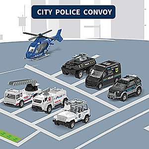 COVTOY Parking Garage Toy Playset, Race Car Ramp Track Toy, with 6 Police Cars, Four-Story for 4-8 Years Old Boys And Kids