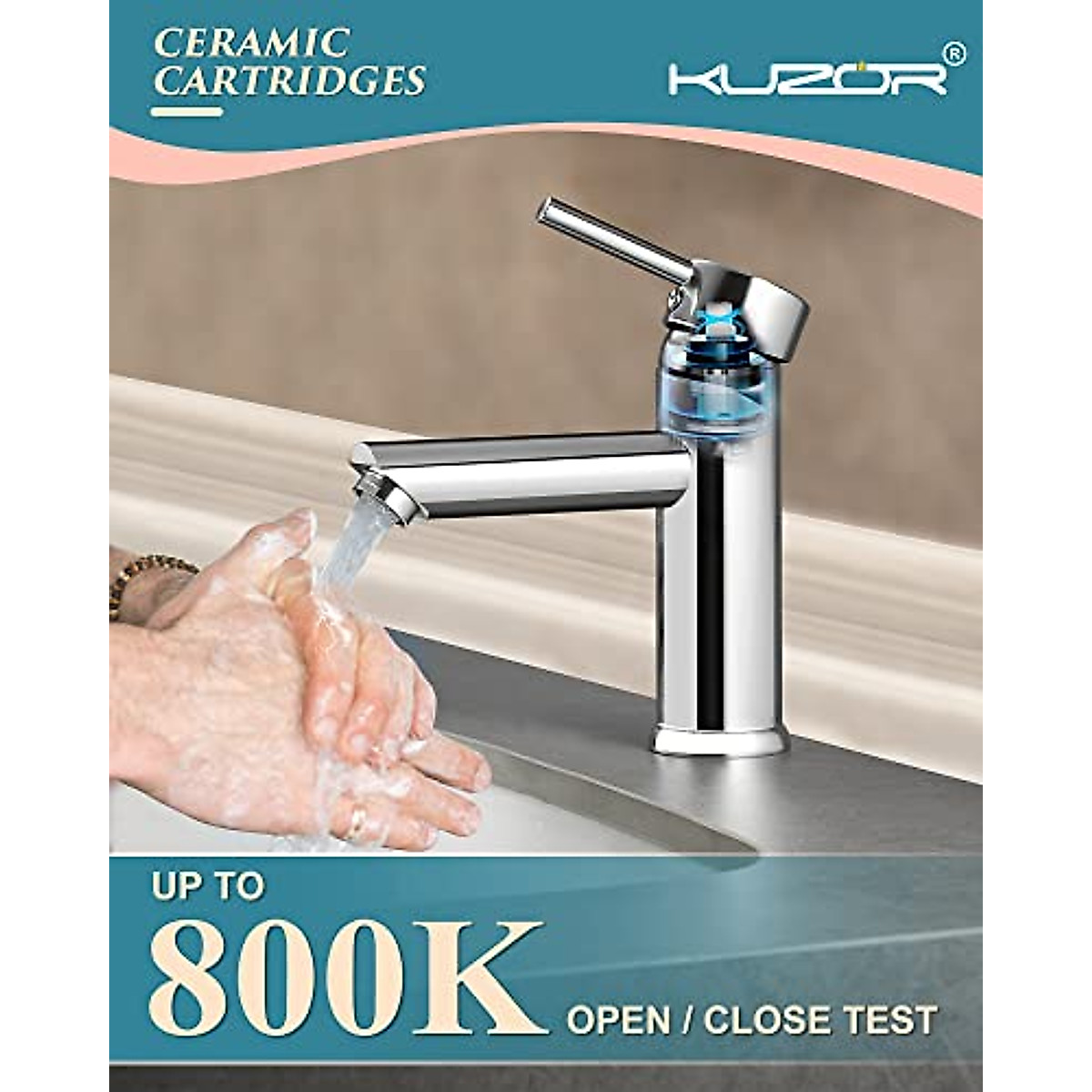 KUZOR Bathroom Faucets 1 or 3 Hole Single Handle Bathroom Sink Faucet Solid Brass Chrome Bathroom Faucet with Optional Deck Plate 4 Inch Centerset Pop Up Drain and Water Supply Hoses Included