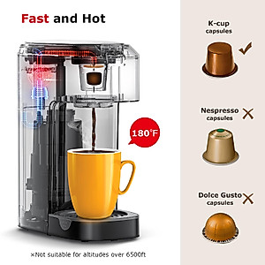 Bonsenkitchen Single Serve Coffee Maker, Coffee Brewer for K Cup Capsule, Fast Brewing Coffee Machine, 6 to 12oz Brew Sizes, Space Saving Design