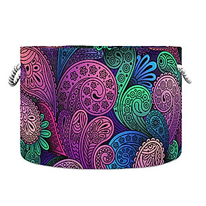 ALAZA Rainbow Paisley Indian Ethnic Storage Basket Gift Baskets Large Collapsible Laundry Hamper with Handle, 20x20x14 in