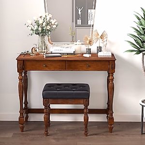 MODERION Solid Wood Computer Desk with 2 Drawers, Traditional Vanity Dressing Table, 46” Home Office Writing Desk, Workstation Easy Assembly Cherry Red Walnut BSZ1533WD