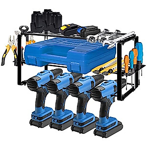 Homde Power Tool Organizer Holder Wall Mount Garage Tool Organizers and Storage, Heavy Duty Tool Shelf Rack Utility Storage Rack, Black