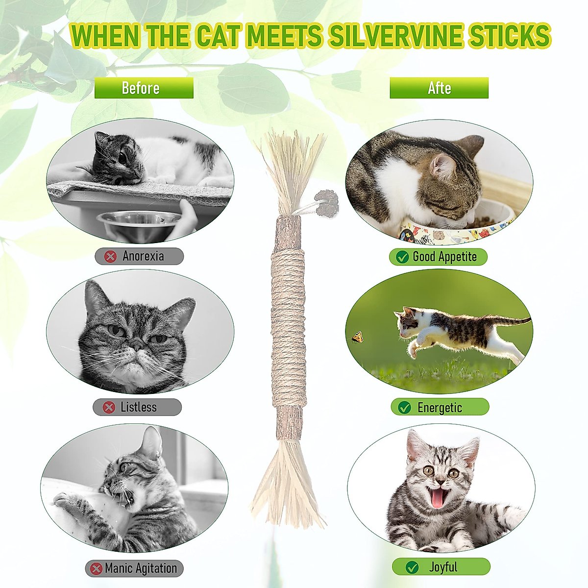 BAWAN Catnip Toys‖ Silvervine for Cats: Cute Cat & Kitten Toys for Indoor Cats Interactive‖ Cat & Kitten Teething Chew Toys for Aggressive Chewers‖ Silvervine Sticks Cat Dental Toy (5PCS)