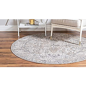 Unique Loom Portland Collection Area Rug - Central (5' 3" Round, Ivory/ Gray)