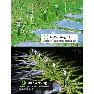 papasbox 12 Pack Solar Pathway Lights Solar Outdoor Lights Stainless Lamp Waterproof LED Solar Powered Landscape Path Ground Stakes Light for Lawn Garden Yard Patio Walkway Driveway Lighting