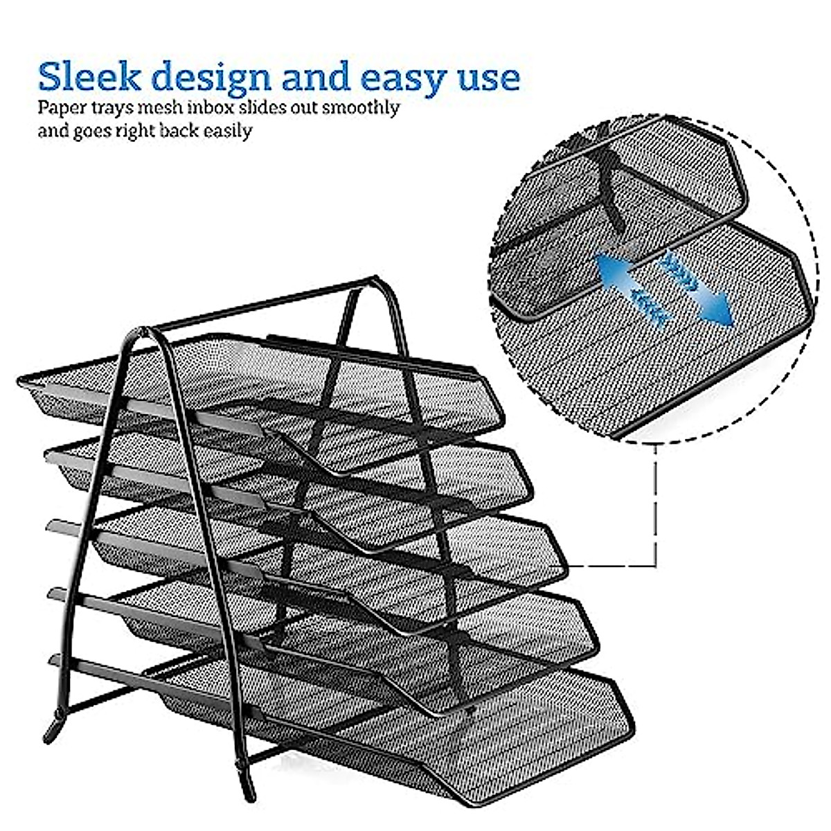 Halter Steel Mesh 5-Tier Shelf Tray Organizer for Desktop - Letter-Size - Black
