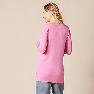 Amazon Essentials Women's Lightweight Long-Sleeve V-Neck Tunic Sweater (Available in Plus Size), Pink, Large