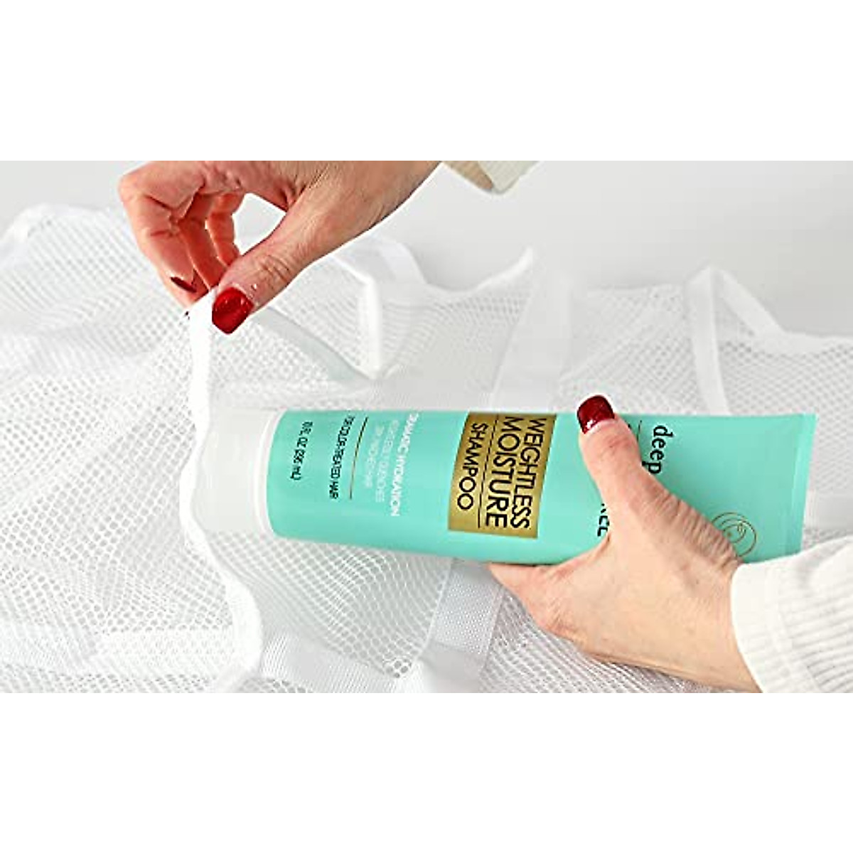 Home-X 6-Pocket Mesh Hanging Shower Caddy, Hang from Curtain Rods or Over the Door, Simple Bathroom Organizer for Soap, Shampoo, and More, 22" L x 15 ½” W, White