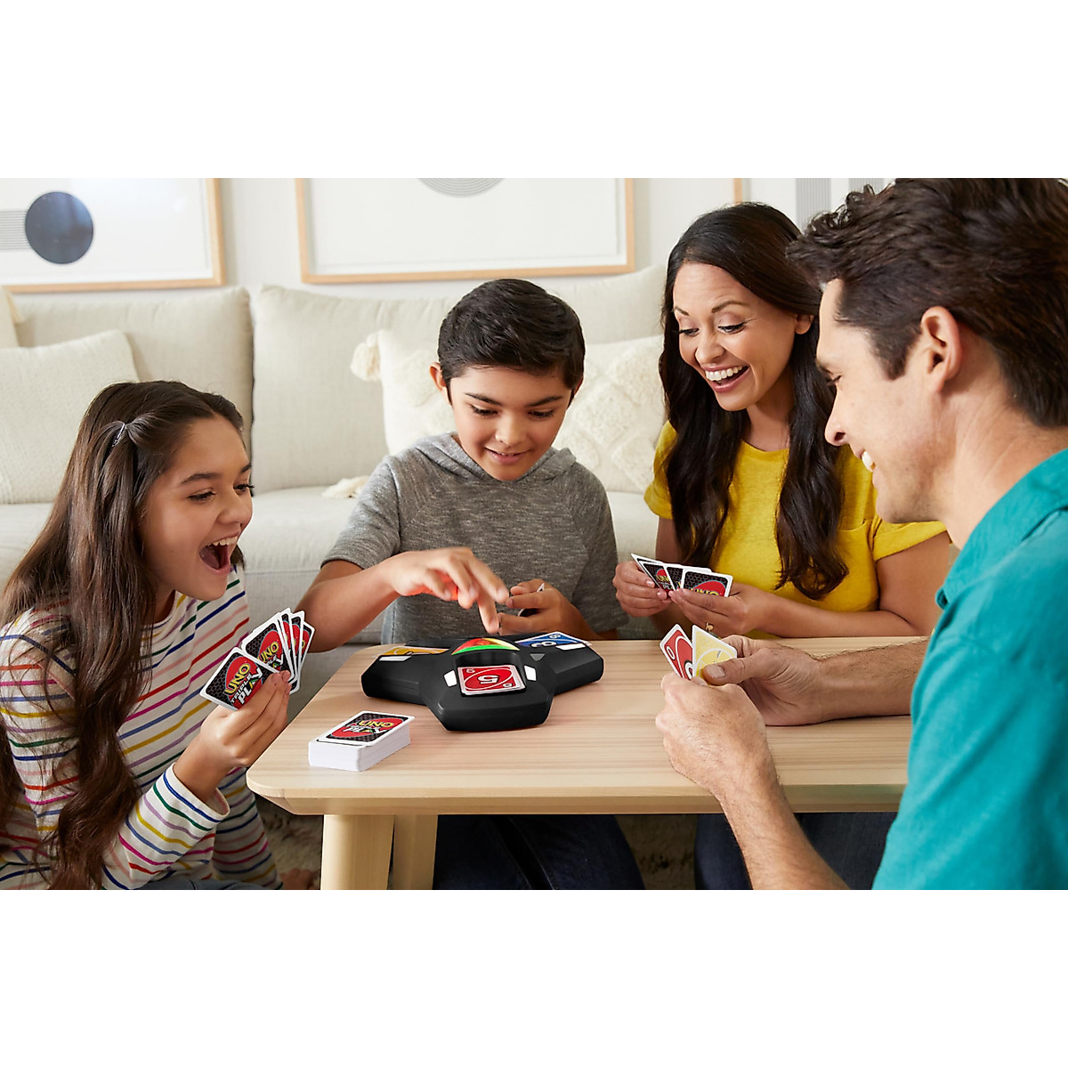 Mattel Games UNO Triple Play Card Game for Family Night with 3 Discard Piles, Lights & Sounds, Special Stealth Mode